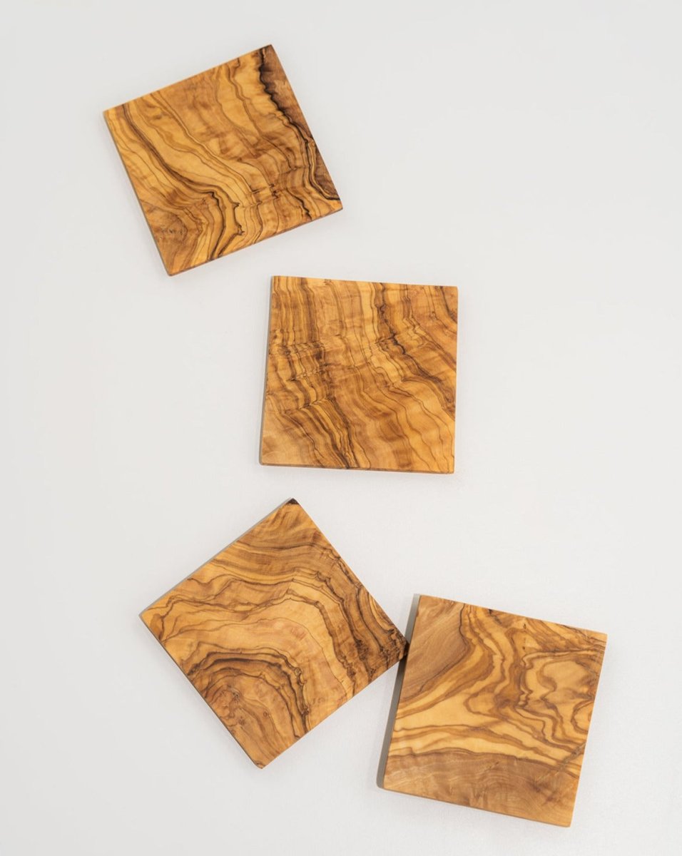 Natural Olive Wood Square Coasters - Set of 4 – Cœur d'Artichaut